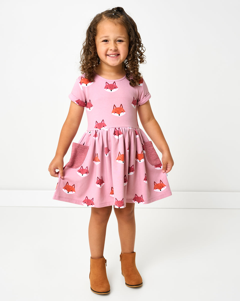 Fox Tracks Patch Pocket Dress | Little Sleepies