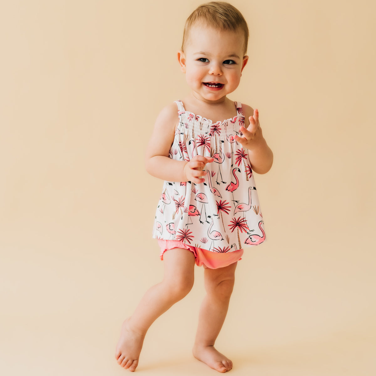 Pink Palms Smocked Top with Shorty Bloomer - Little Sleepies