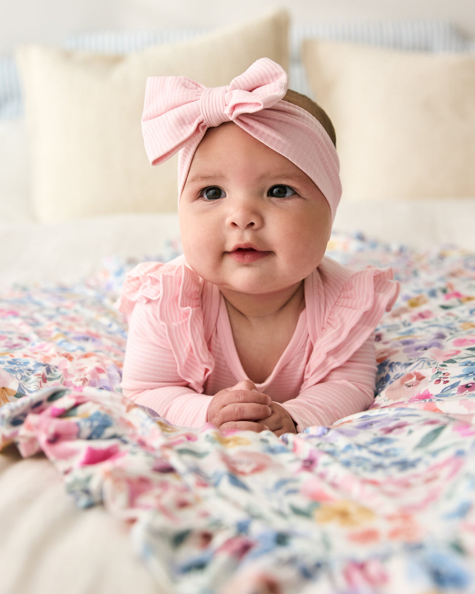 Prima Pink Ribbed Luxe Bow Headband | Little Sleepies