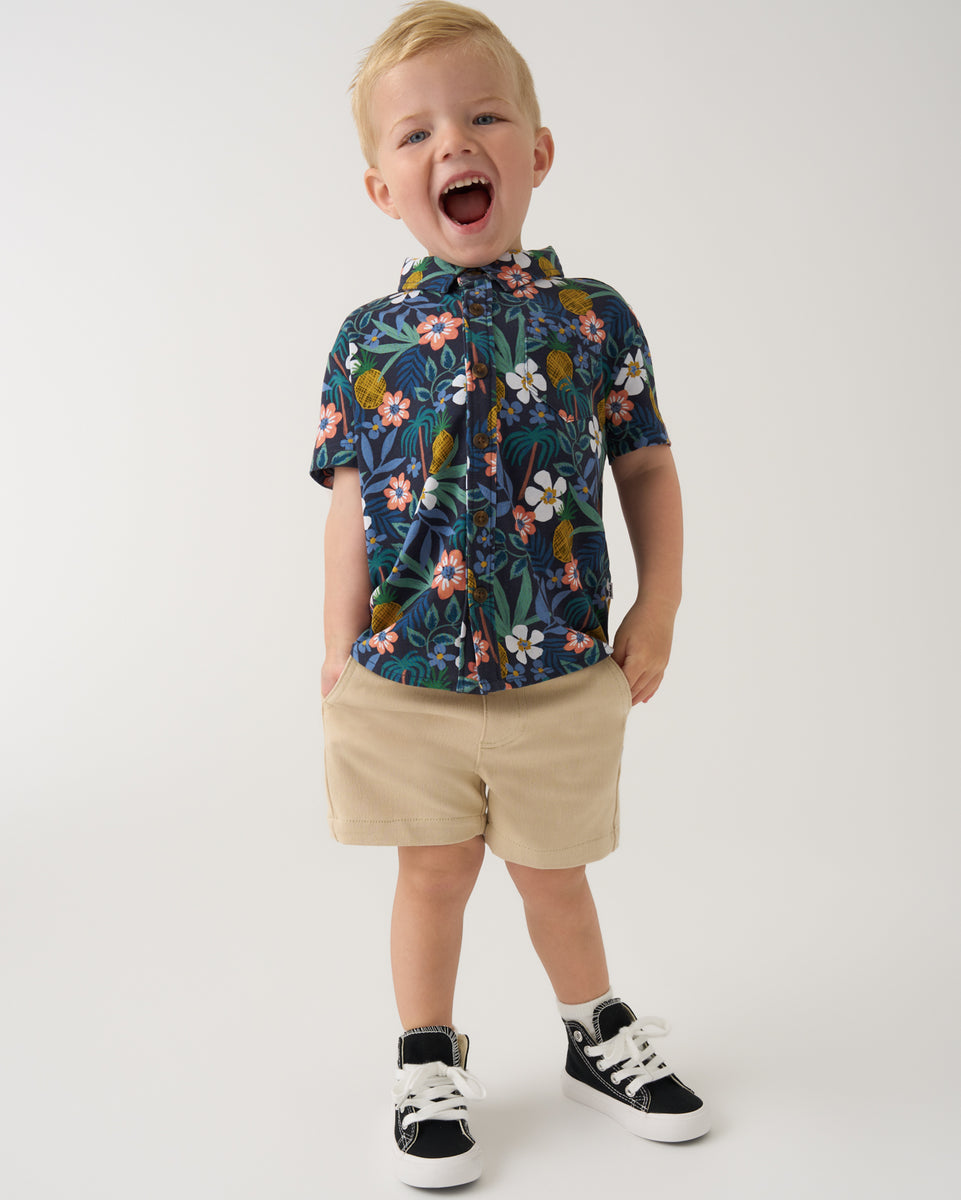 Tropical Garden Button Down Polo | Little Sleepies