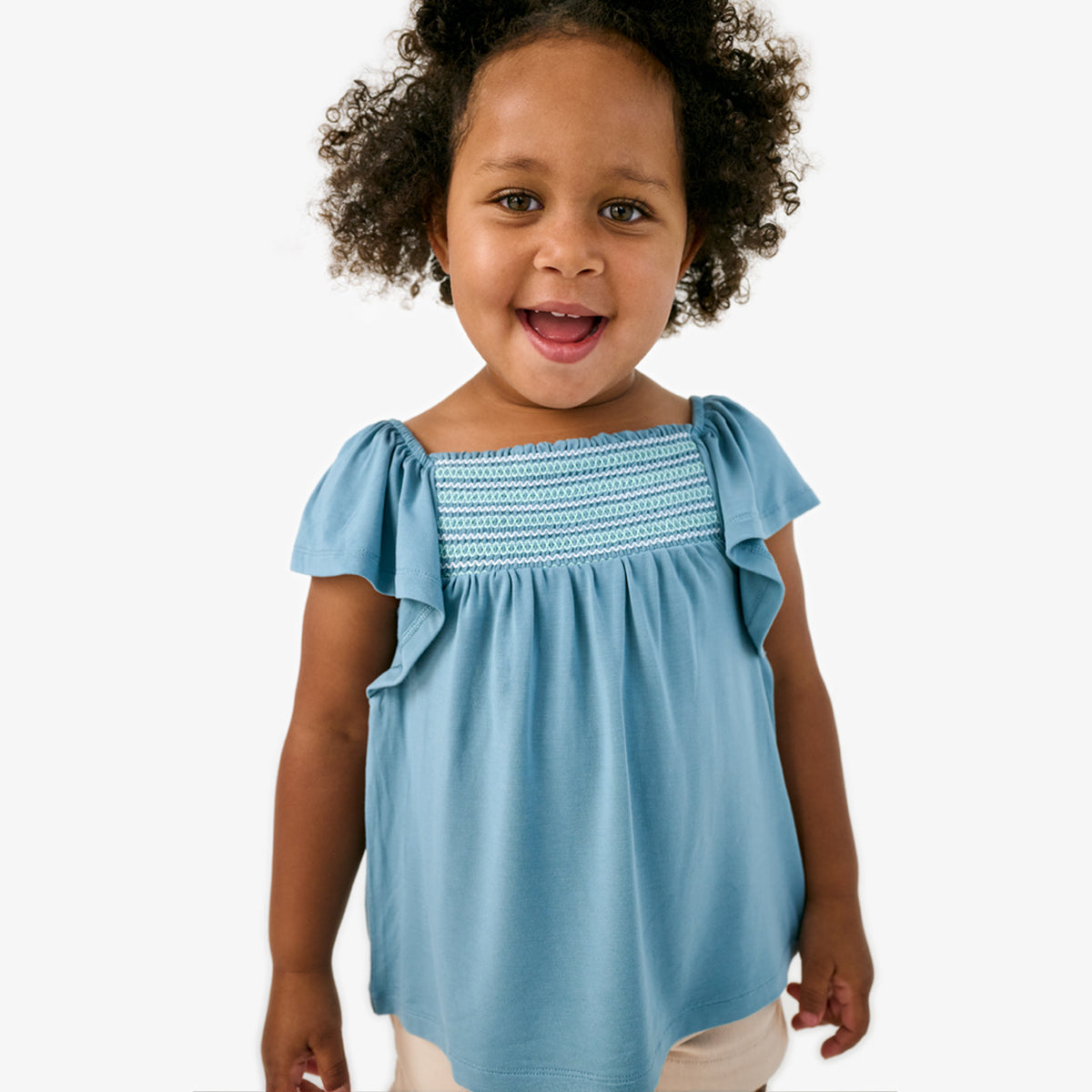 Dusk Blue Smocked Flutter Top | Little Sleepies