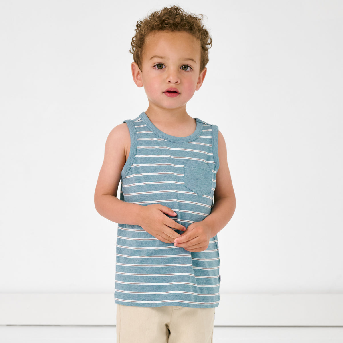 Heather Dusk Blue Stripes Pocket Tank | Little Sleepies
