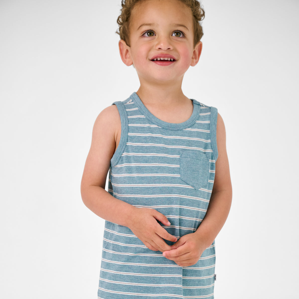Heather Dusk Blue Stripes Pocket Tank | Little Sleepies