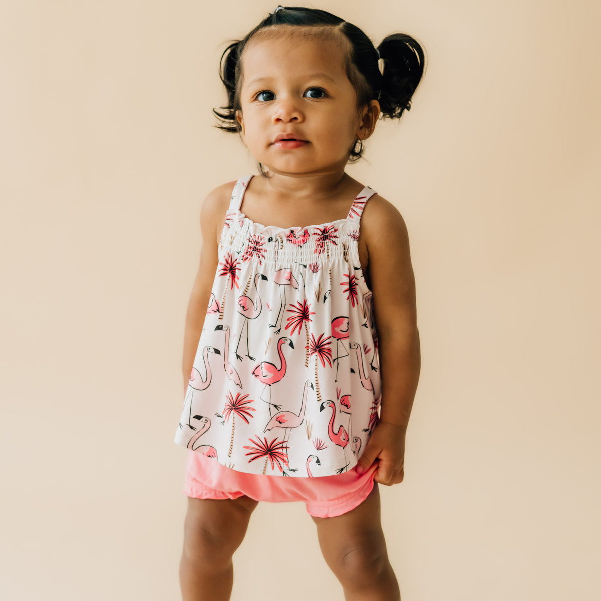 Pink Palms Smocked Top with Shorty Bloomer - Little Sleepies