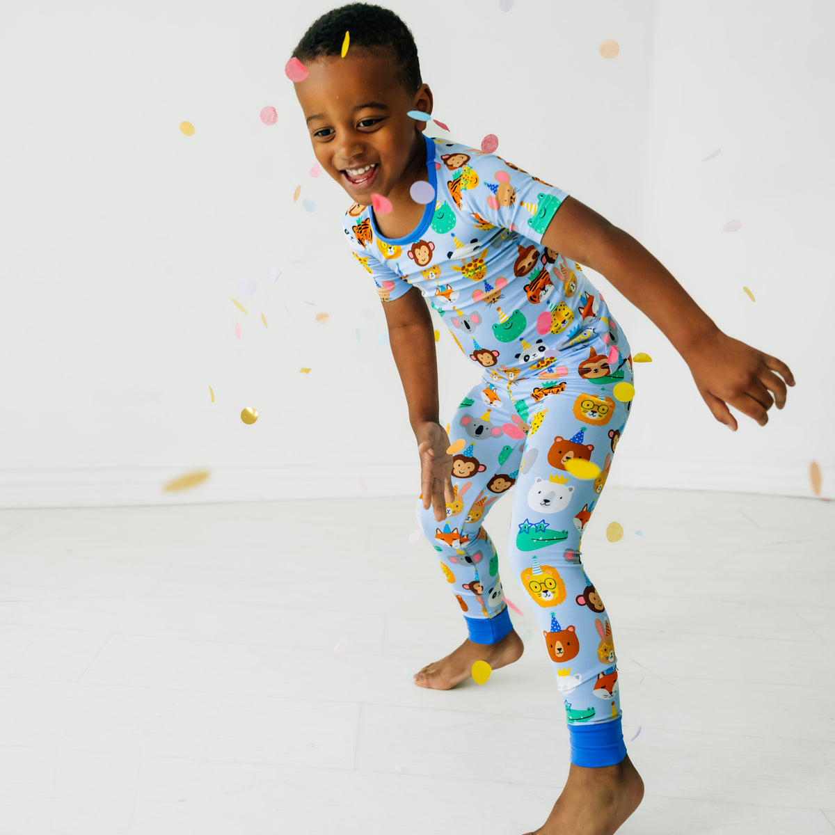 Blue Party Pals Two-Piece Short Sleeve Pajama Set - Little Sleepies