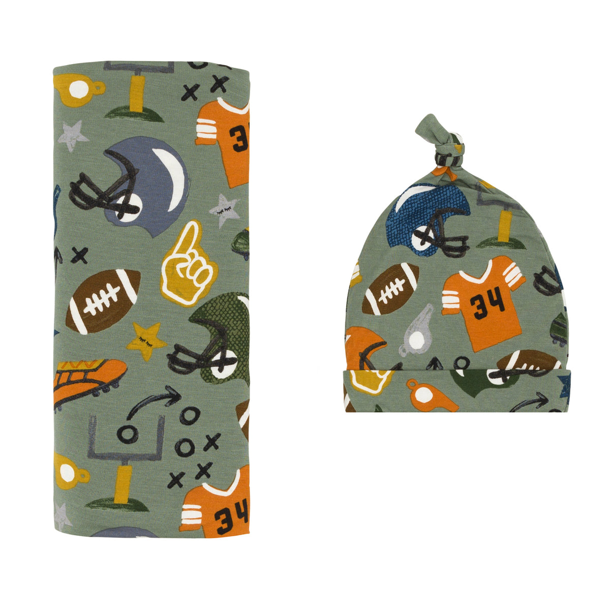 Touchdown Time Swaddle & Hat Set - Little Sleepies