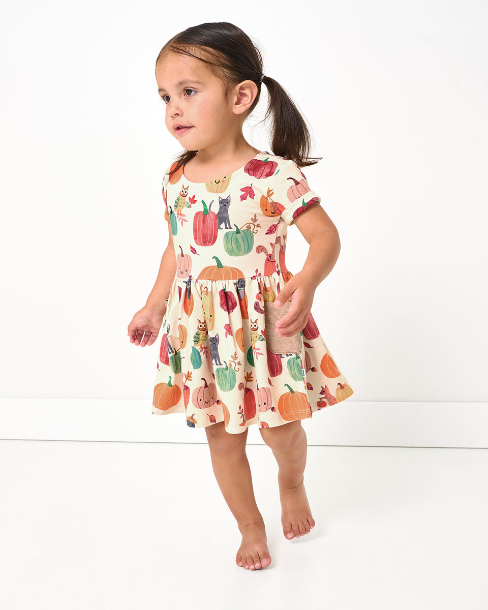 Pumpkin Pals Patch Pocket Dress with Bloomer | Little Sleepies