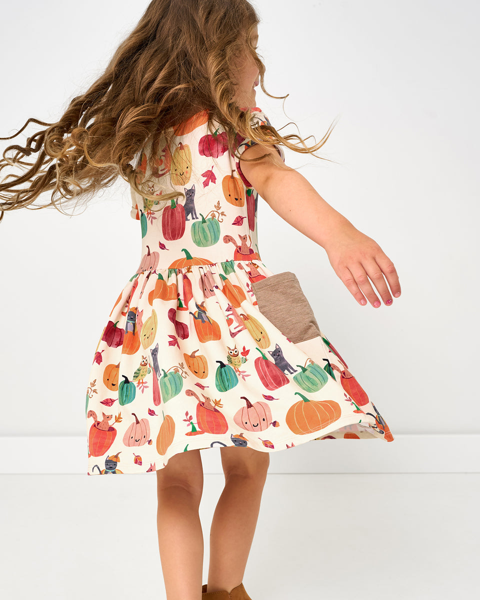 Pumpkin Pals Patch Pocket Dress | Little Sleepies