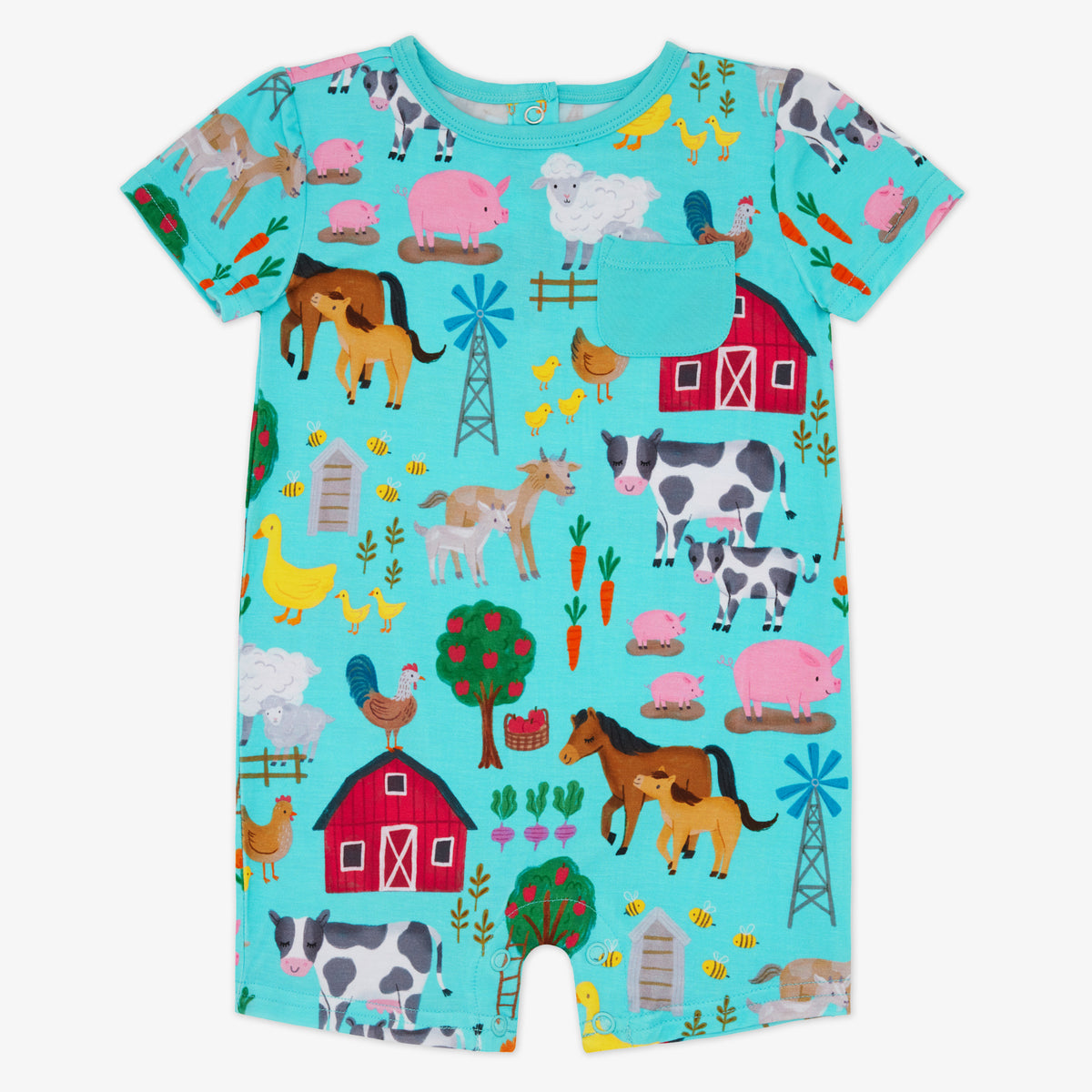 Blue Farm Fam Pocket Shorty Romper | Little Sleepies