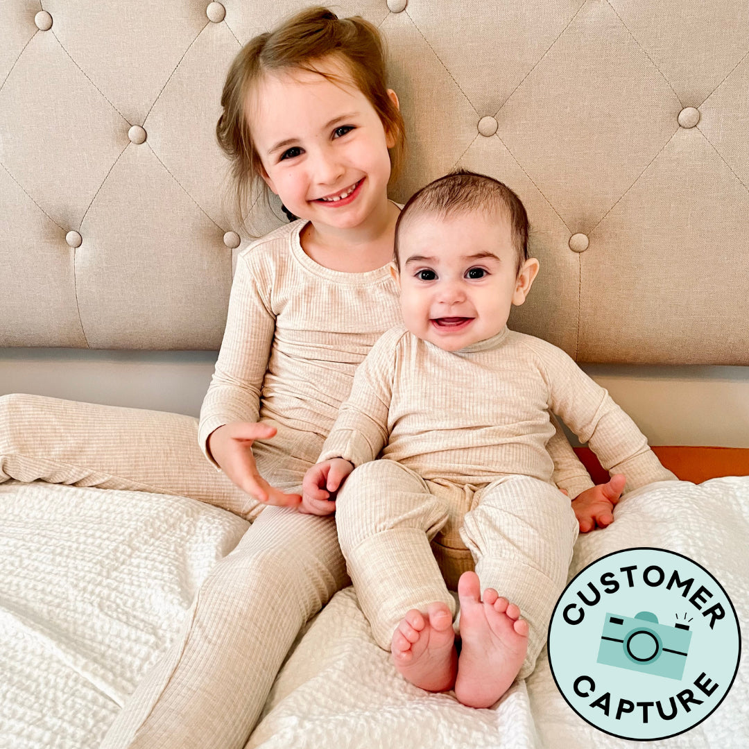 Heather Oatmeal Ribbed Two-Piece Pajama Set - Little Sleepies