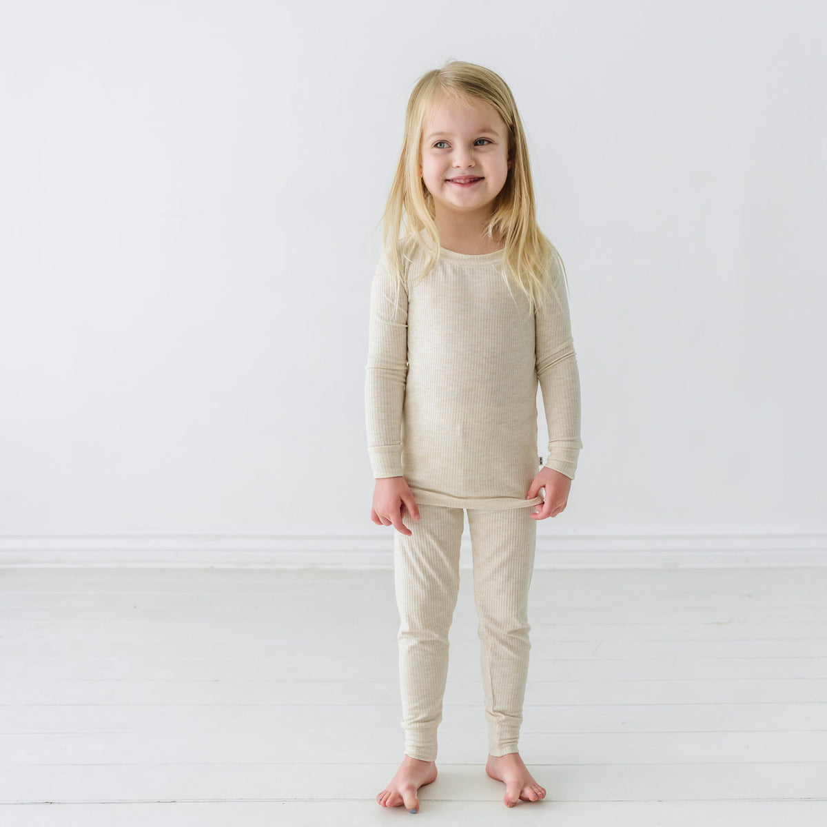 Heather Oatmeal Ribbed Two-Piece Pajama Set - Little Sleepies