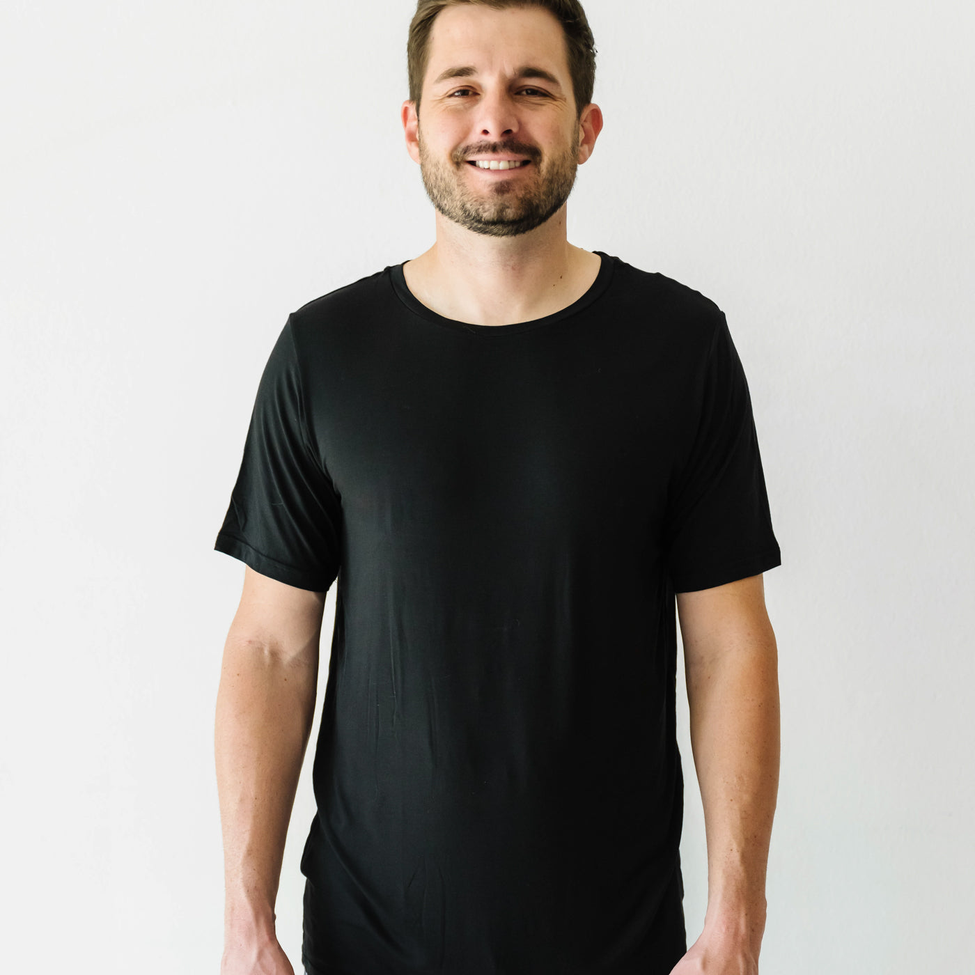 Solid Black Men's Short Sleeve Pajama Top - Little Sleepies