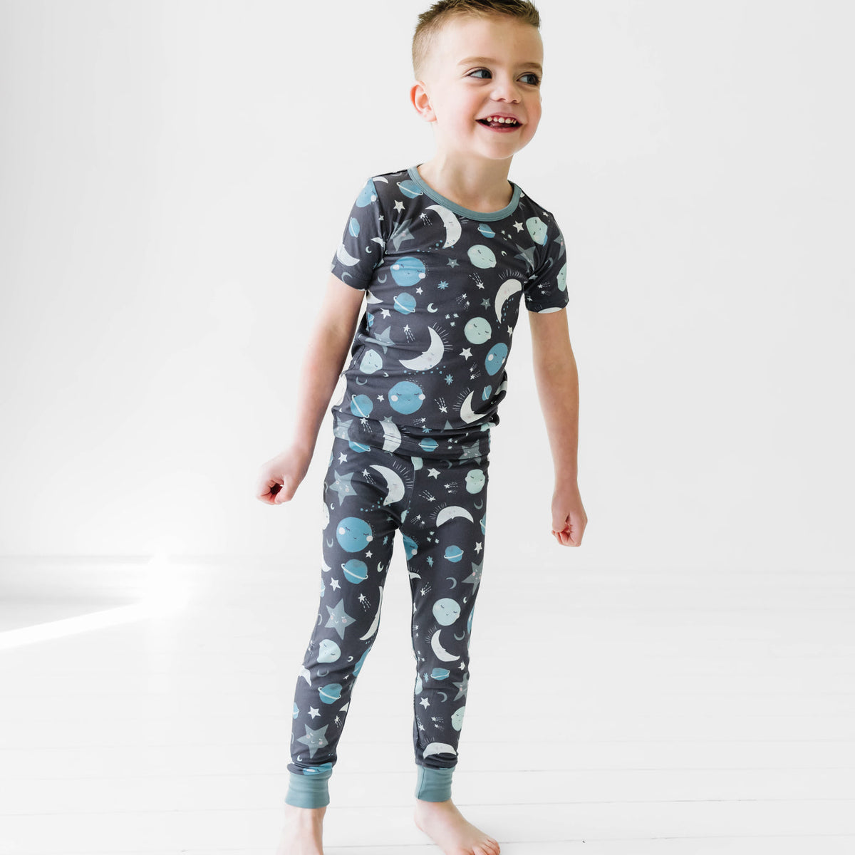 Blue To The Moon & Back Two-Piece Short Sleeve Pajama Set - Little Sleepies