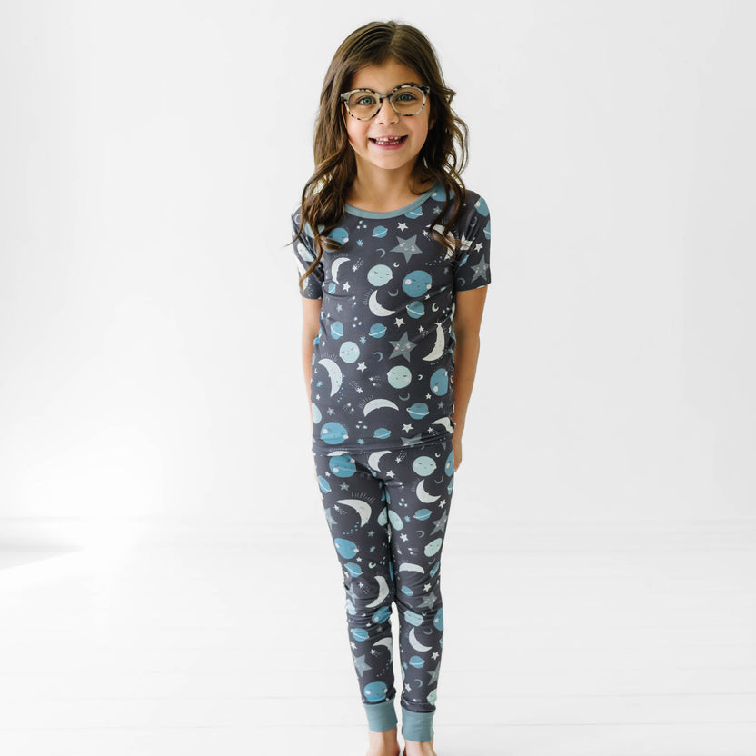 Blue To The Moon & Back Two-Piece Short Sleeve Pajama Set - Little Sleepies
