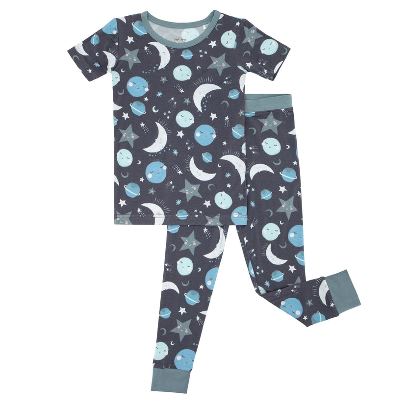 Blue To The Moon & Back Two-Piece Short Sleeve Pajama Set - Little Sleepies