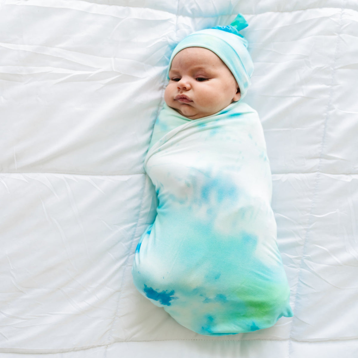 Tidepool Watercolor Swaddle & Hat Set - Little Sleepies
